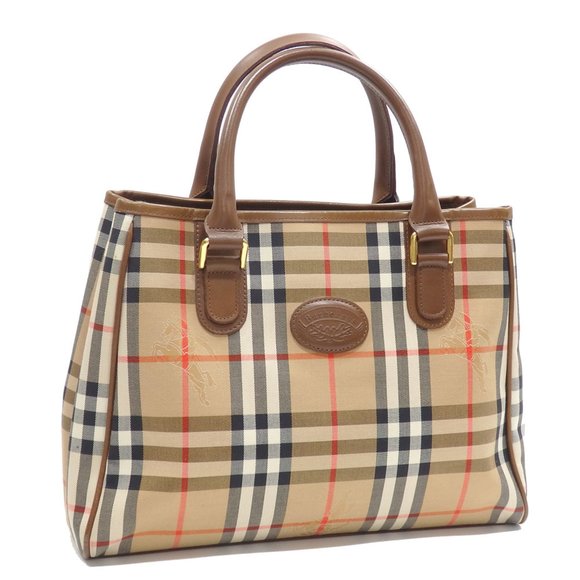 Burberry | Bags | Burberry Handbag Ladies Brown Canvas Leather Check ...